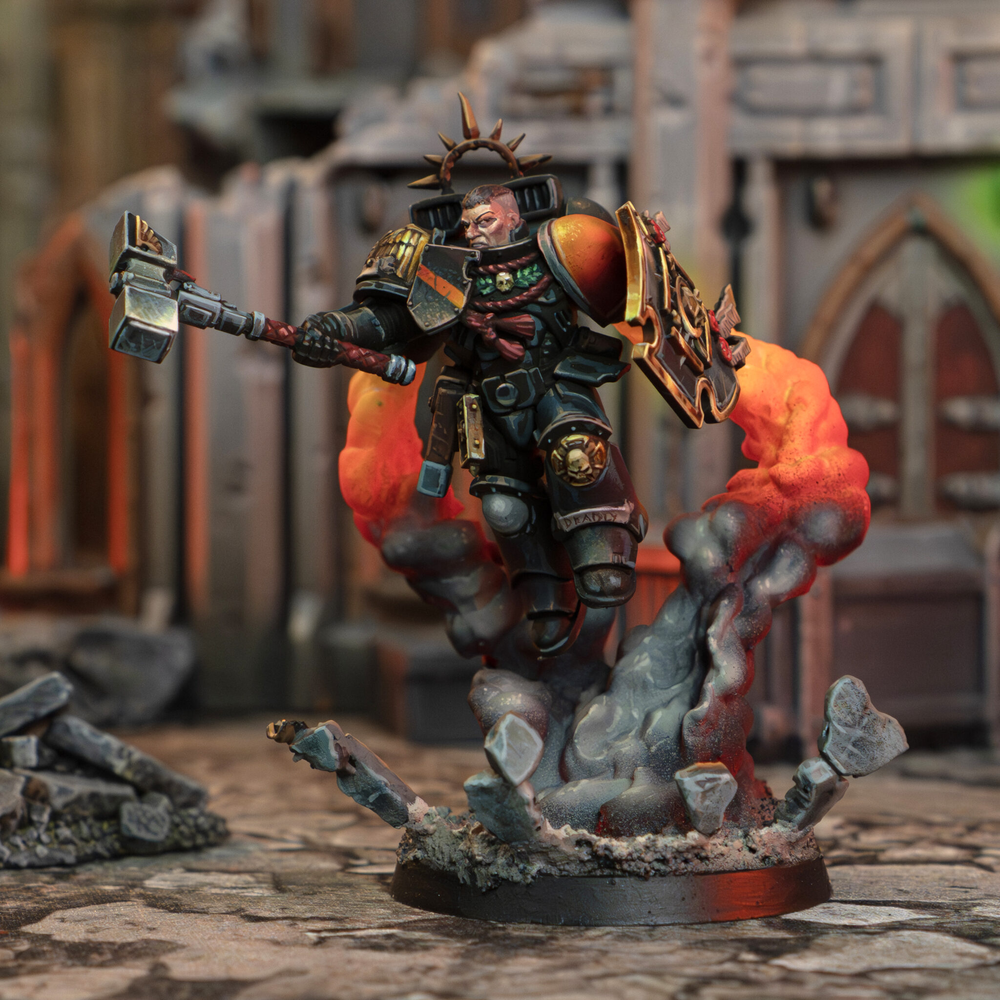 Marines - Assault Intercessors Captain with hammer jetpack smoke base ...